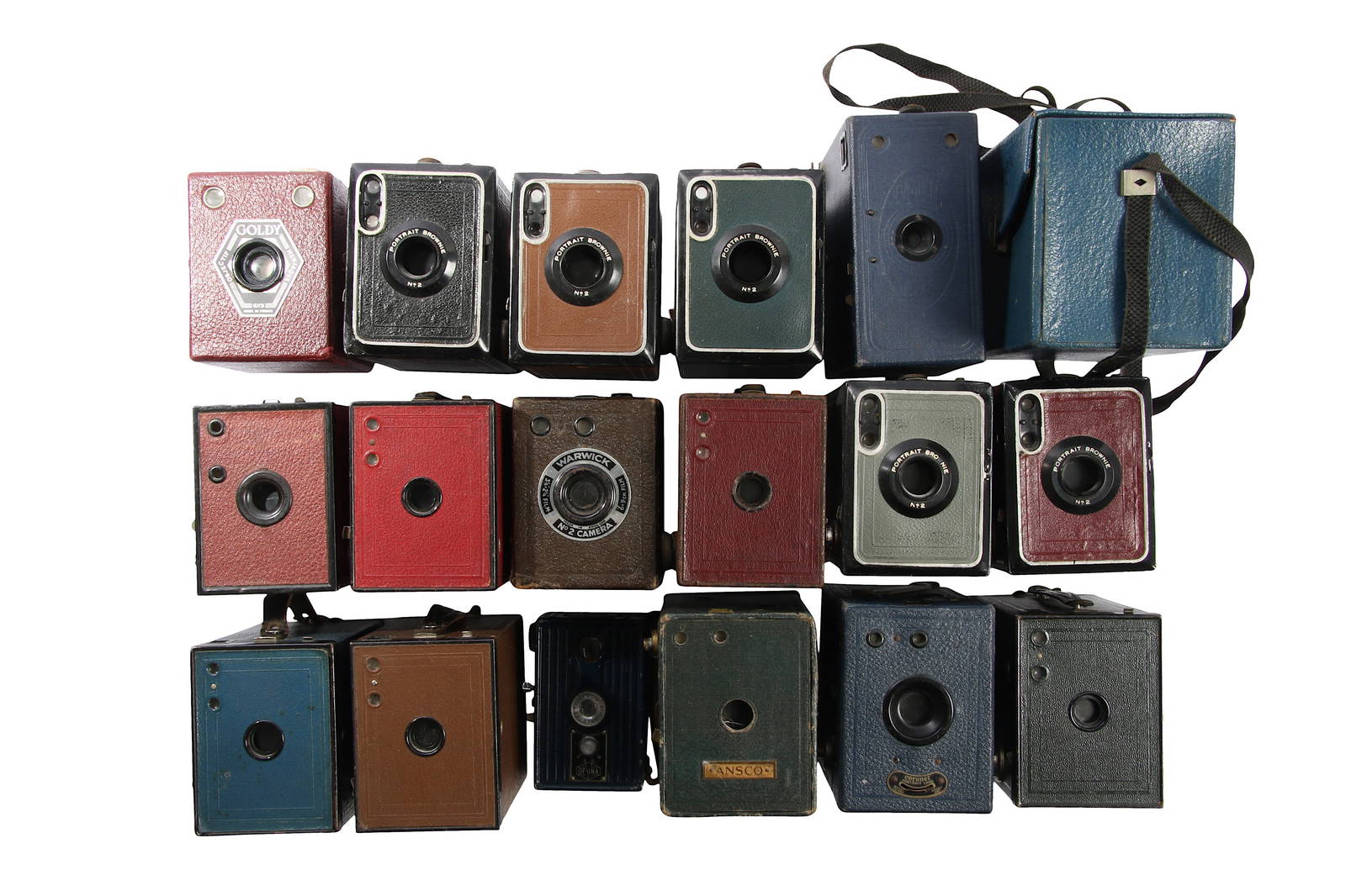 A Selection Of Coloured Box Cameras. Auction