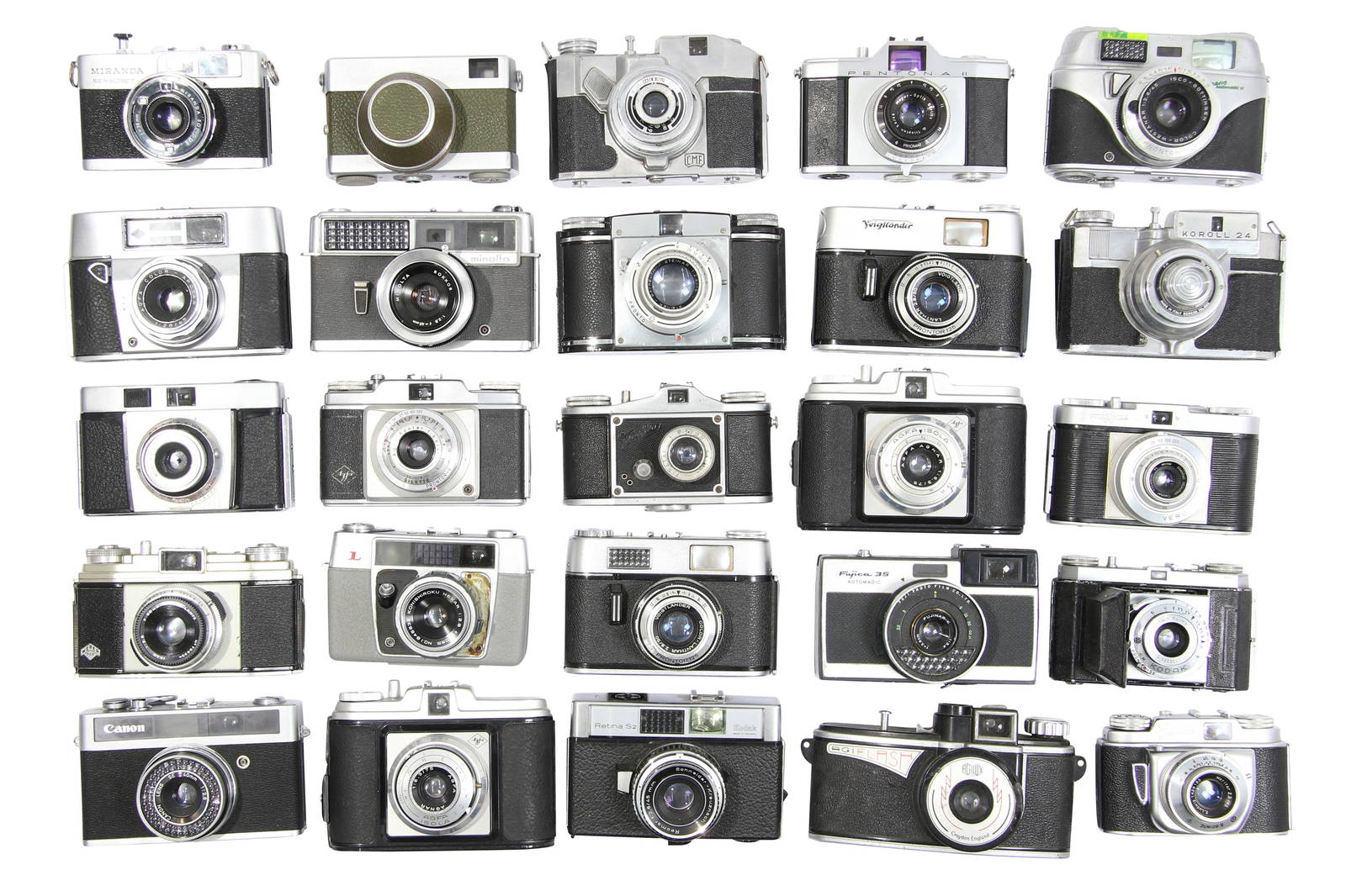 Twenty Five 35mm Viewfinder Cameras With Minolta Himatic. Auction