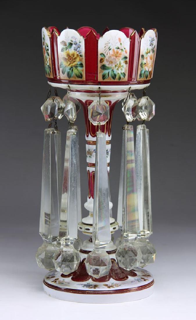 Bohemian Cased Glass Candle Lustre