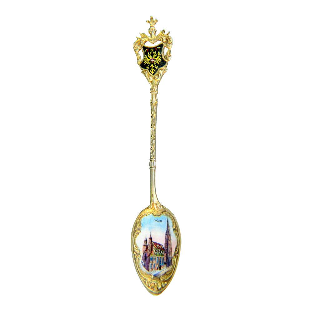 Vienna Austria Enameled Bowl Silver Souvenir Spoon Auction