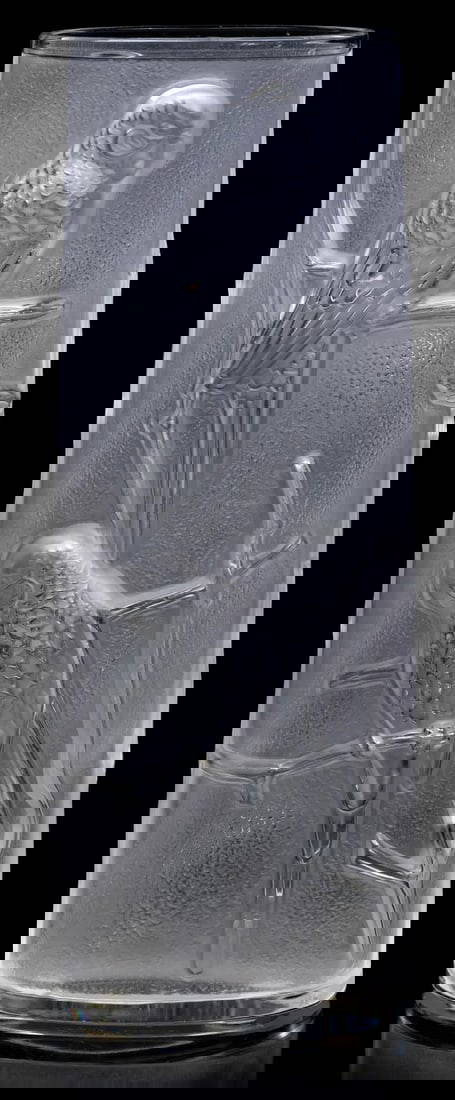 Large 8 1/2" Lalique Paris Parakeet Decorated Crystal Lune Vase Auction