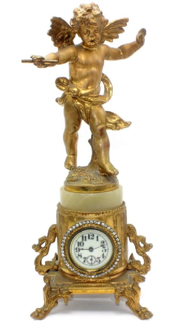 Antique French Metal & Onyx Miniature Cupid Clock Auction