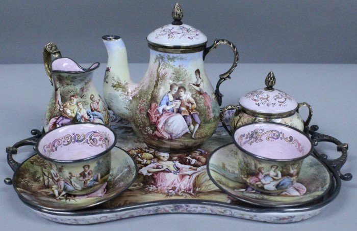 VIENNESE ENAMEL TEASET ON SILVER IN ORIGINAL BOX - Apr 07, 2013 | World ...