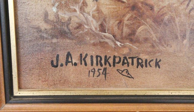 J. A. Kirkpatrick 24" X 36" Oil Painting Cowboy Scene : Lot 143