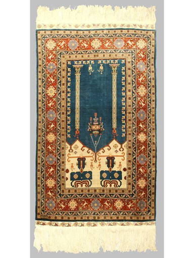 A Shirinian Silk Hereke Prayer Rug