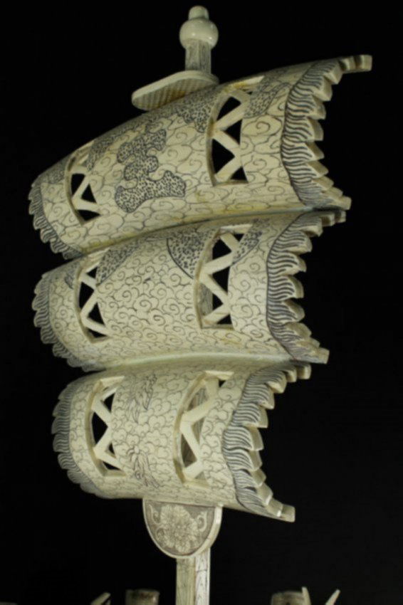 Chinese Carved Bone Phoenix Boat
