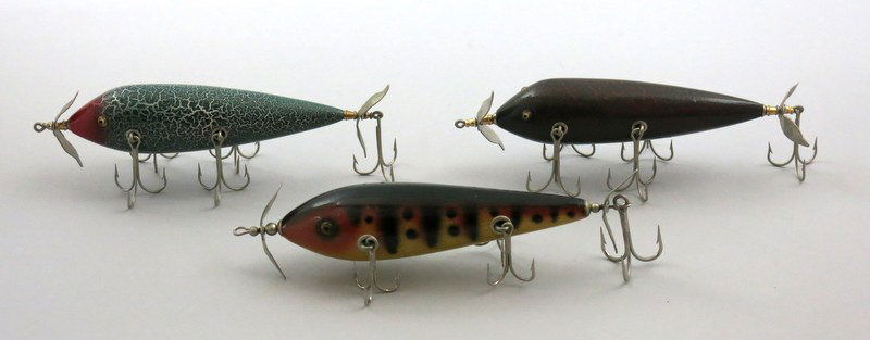 Three Contemporary 5 Hook Glass Eyed Musky Lures