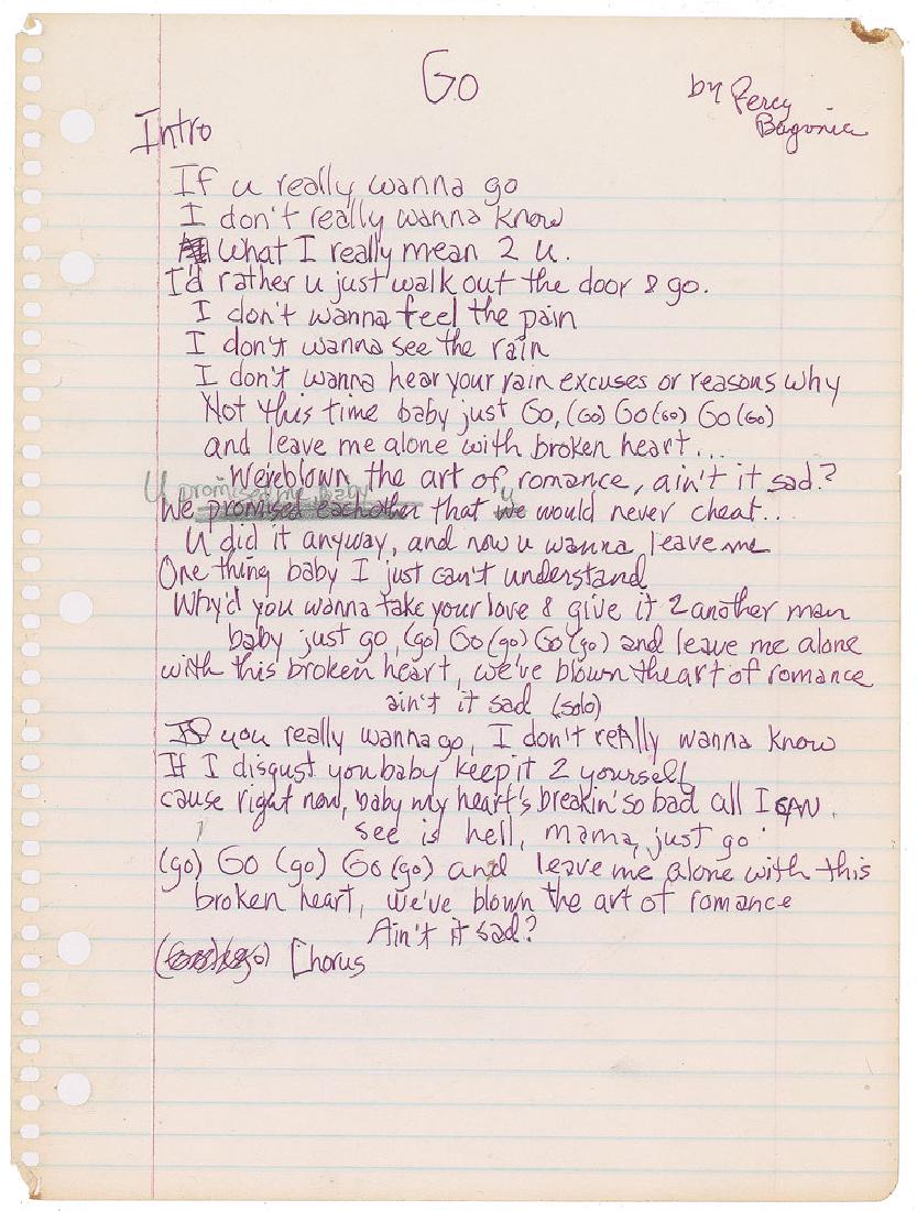 Prince Handwritten Lyrics For 'go'