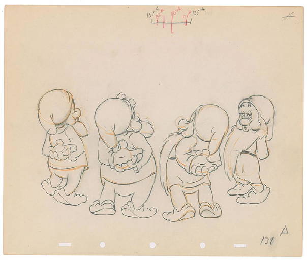 Sneezy, Happy, Bashful, And Sleepy Production Drawing