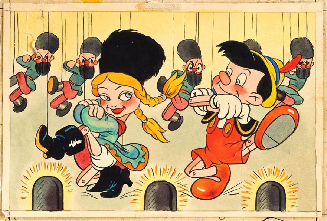 Pinocchio and Russian puppet production painting for De