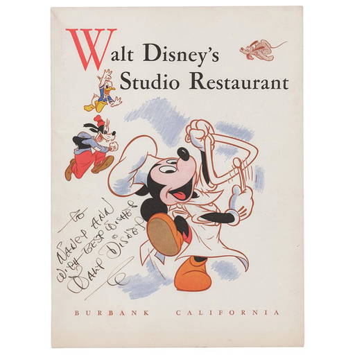 Walt Disney Signed Menu