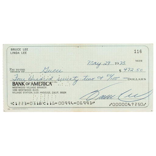 Bruce Lee Signed Check