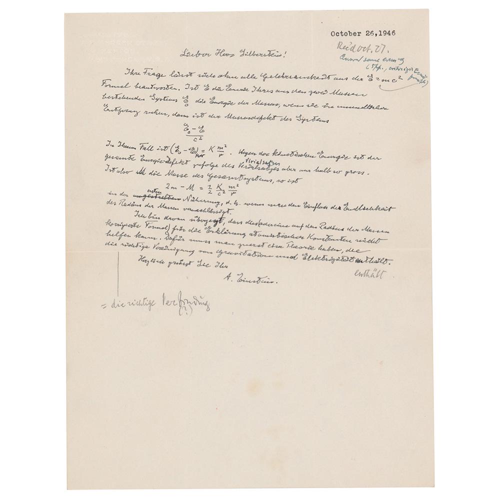 Albert Einstein Autograph Letter Signed With E=mc2
