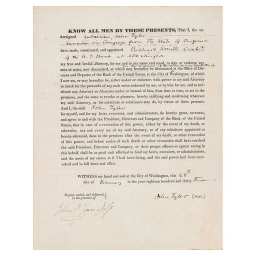 John Tyler Document Signed - Oct 13, 2021 | RR Auction in MA