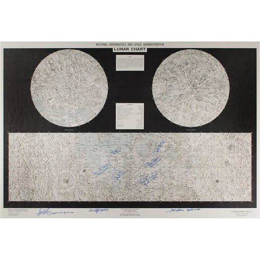 Apollo Astronauts (9) Multi Signed Lunar Chart
