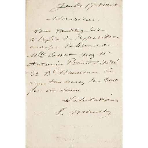 Edouard Manet Autograph Letter Signed
