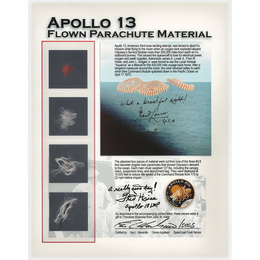 Apollo 13 Flown Parachute Material Signed By Lovell And