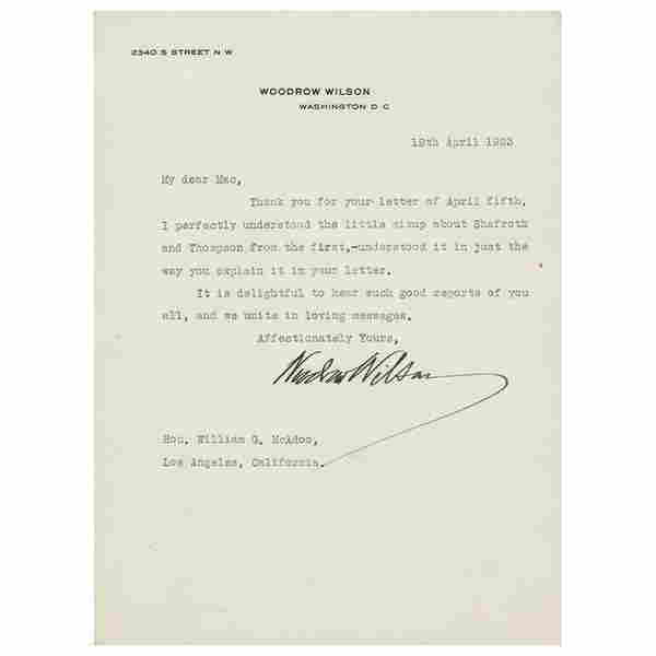 Woodrow Wilson Typed Letter Signed - Mar 09, 2022 | RR Auction in MA
