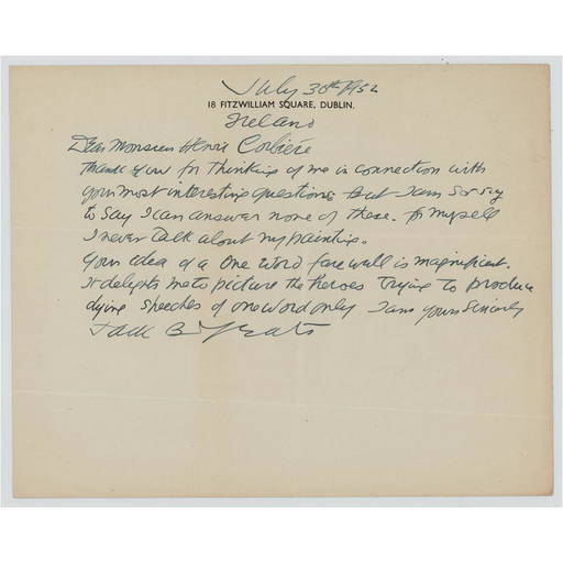 Jack Butler Yeats Autograph Letter Signed