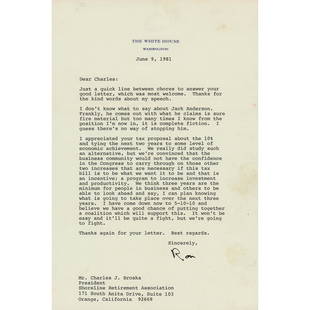 Ronald Reagan Hand Signed Typed Letter