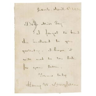 Henry W. Longfellow Handwritten Letter With Signature