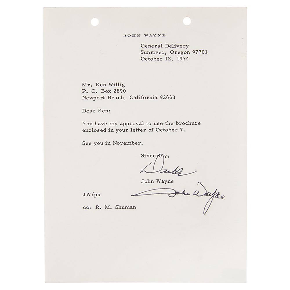 John Wayne Typed Letter Signed Twice
