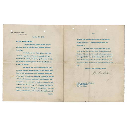 Woodrow Wilson Typed Letter Signed As President
