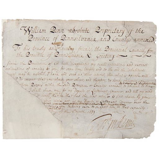 William Penn Partial Document Signed - Oct 12, 2022 | RR Auction in MA