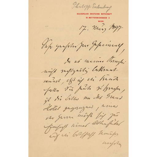 Philipp, Prince Of Eulenburg Autograph Letter Signed