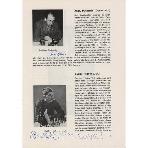 Bobby Fischer Signed 1959 Zurich Chess Tournament Program (#0717) on ...