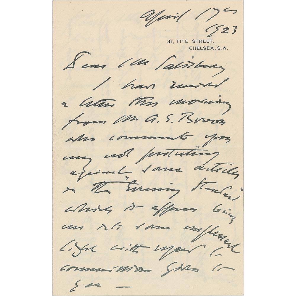 John Singer Sargent Autograph Letter Signed