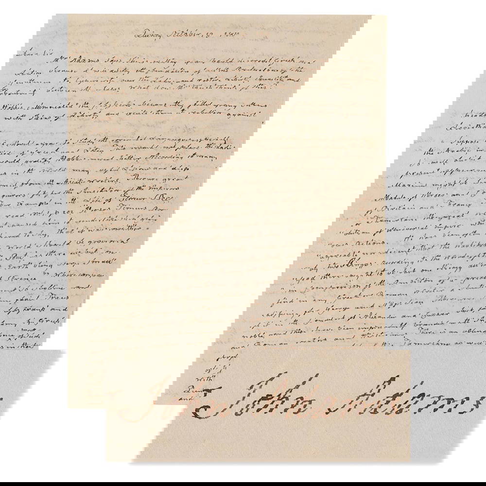 John Adams Autograph Letter Signed On Classical Education And American ...
