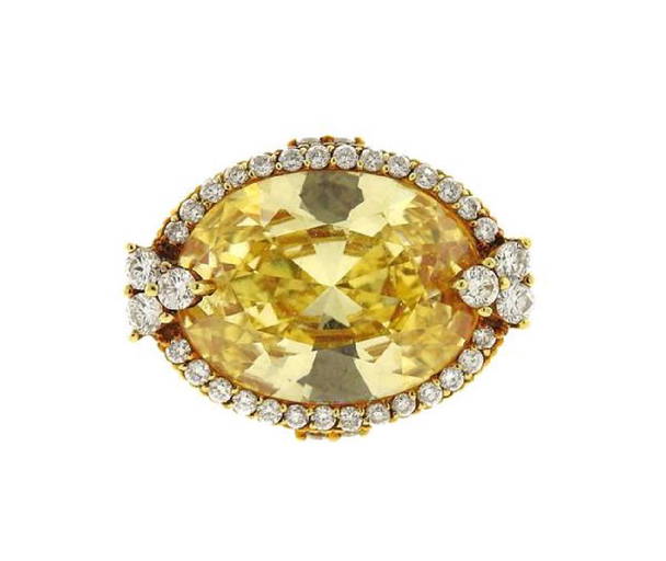 Judith Ripka 18k Gold Canary Crystal Diamond Ring