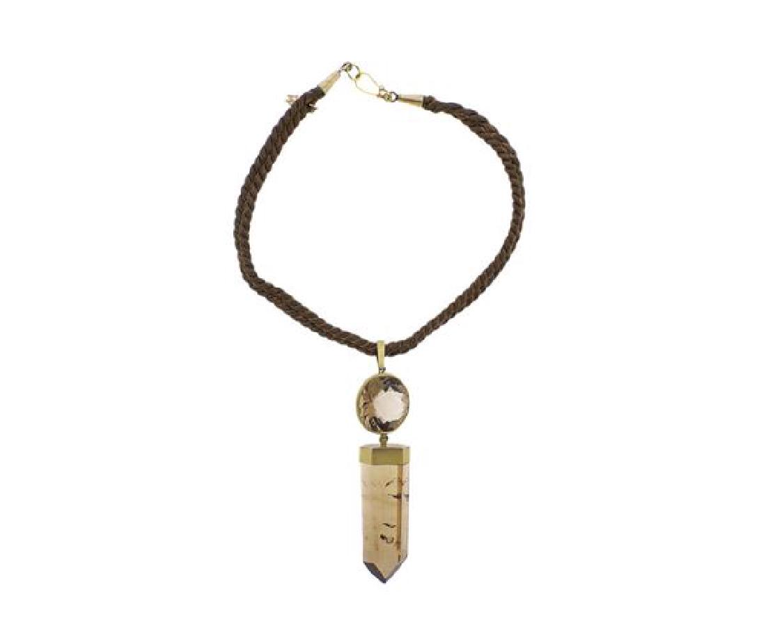 Susan Wexler 18k 14k Gold Topaz Quartz Cord Pendant