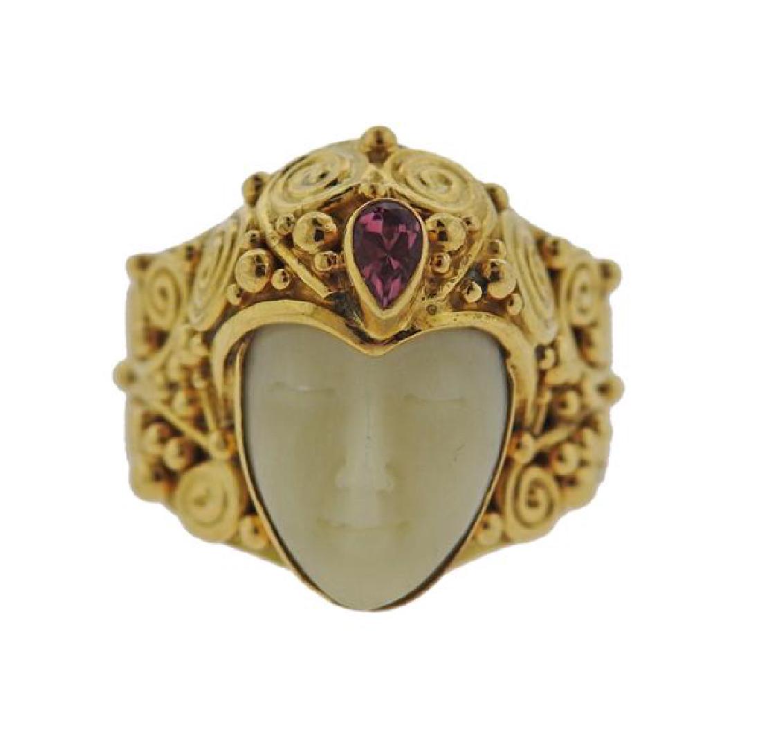 Sajen 18K Gold Hardstone Goddess Face Ring