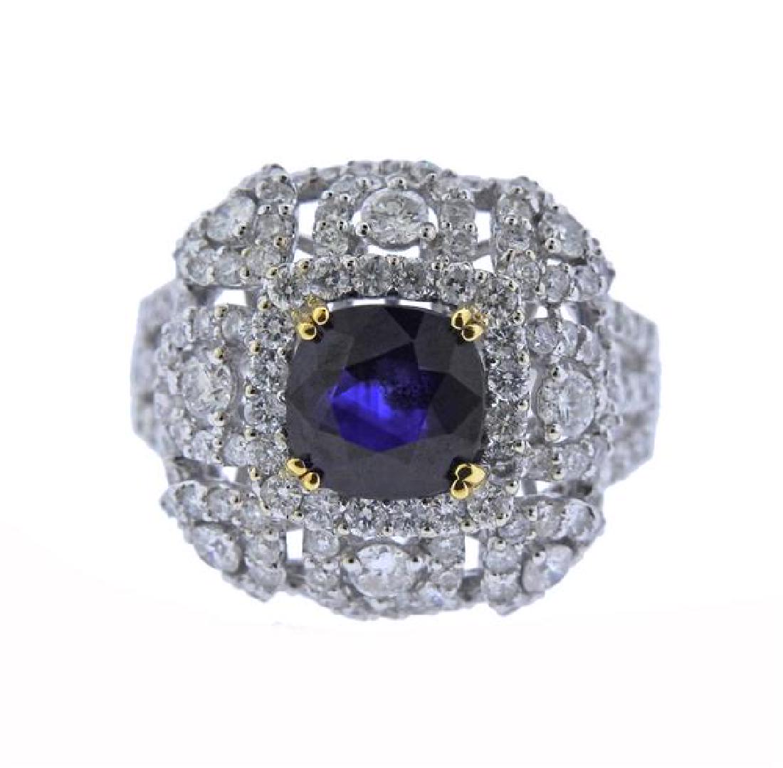 18K Gold Diamond Sapphire Ring