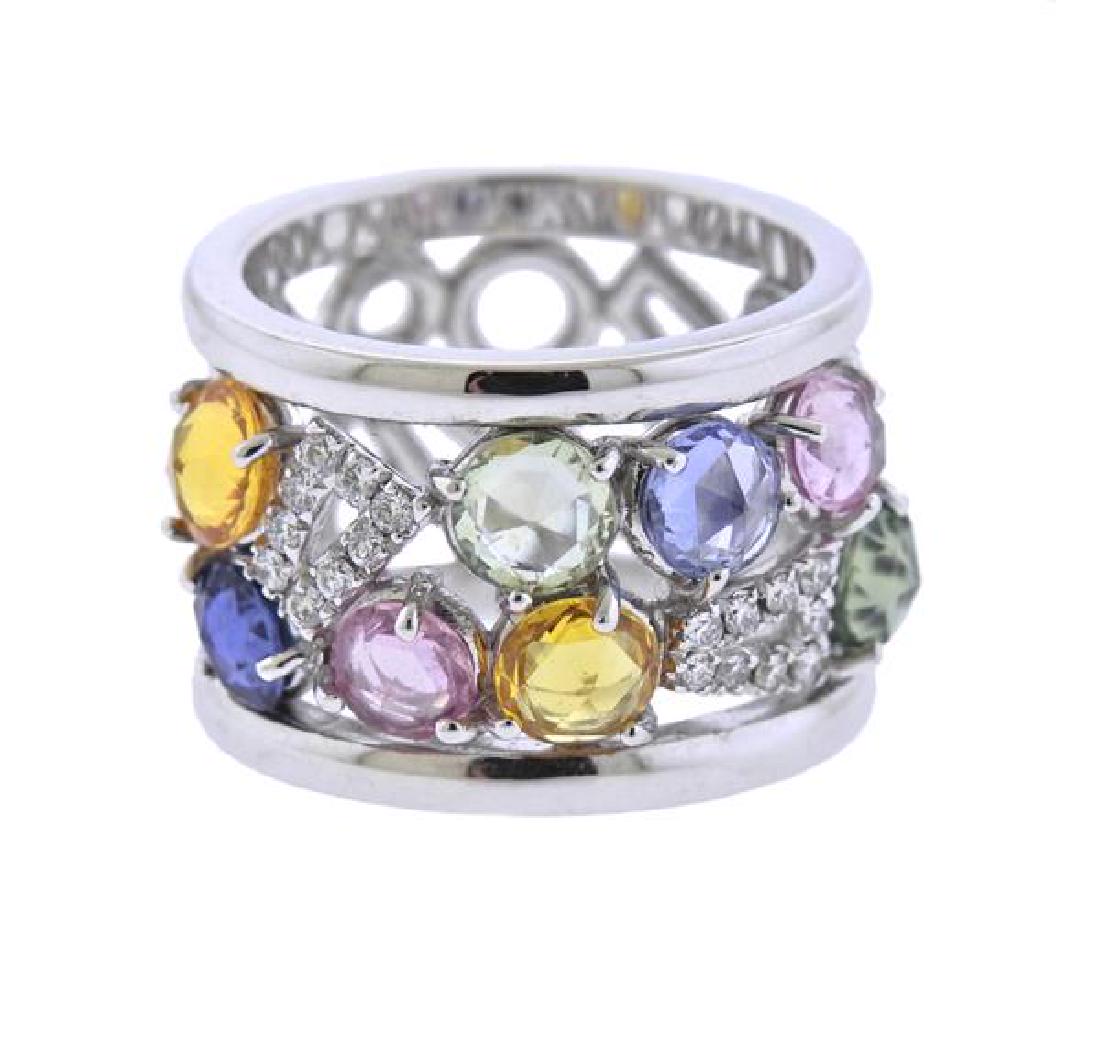 Schroeder 18k Gold Diamond Sapphire Wide Band Ring