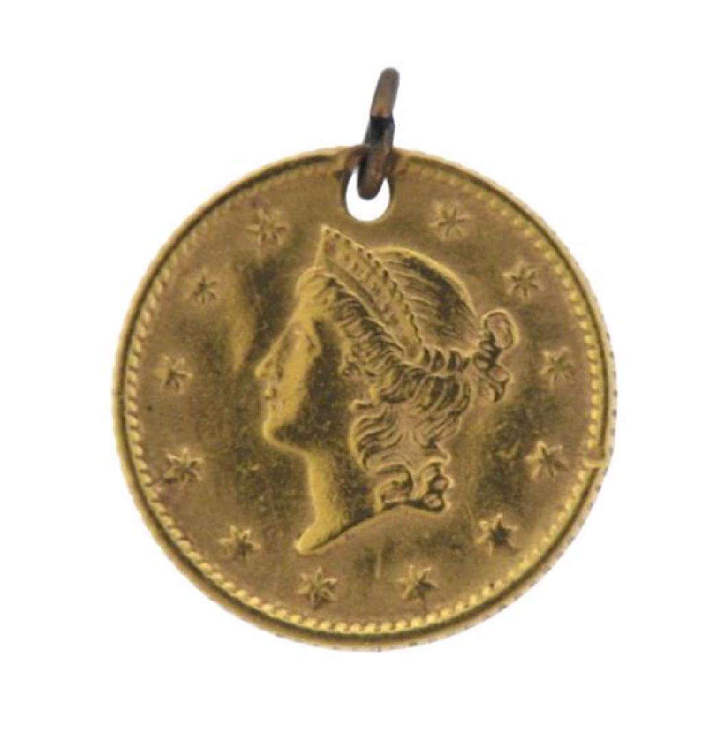 1854 1 Dollar Gold US Coin Pendant