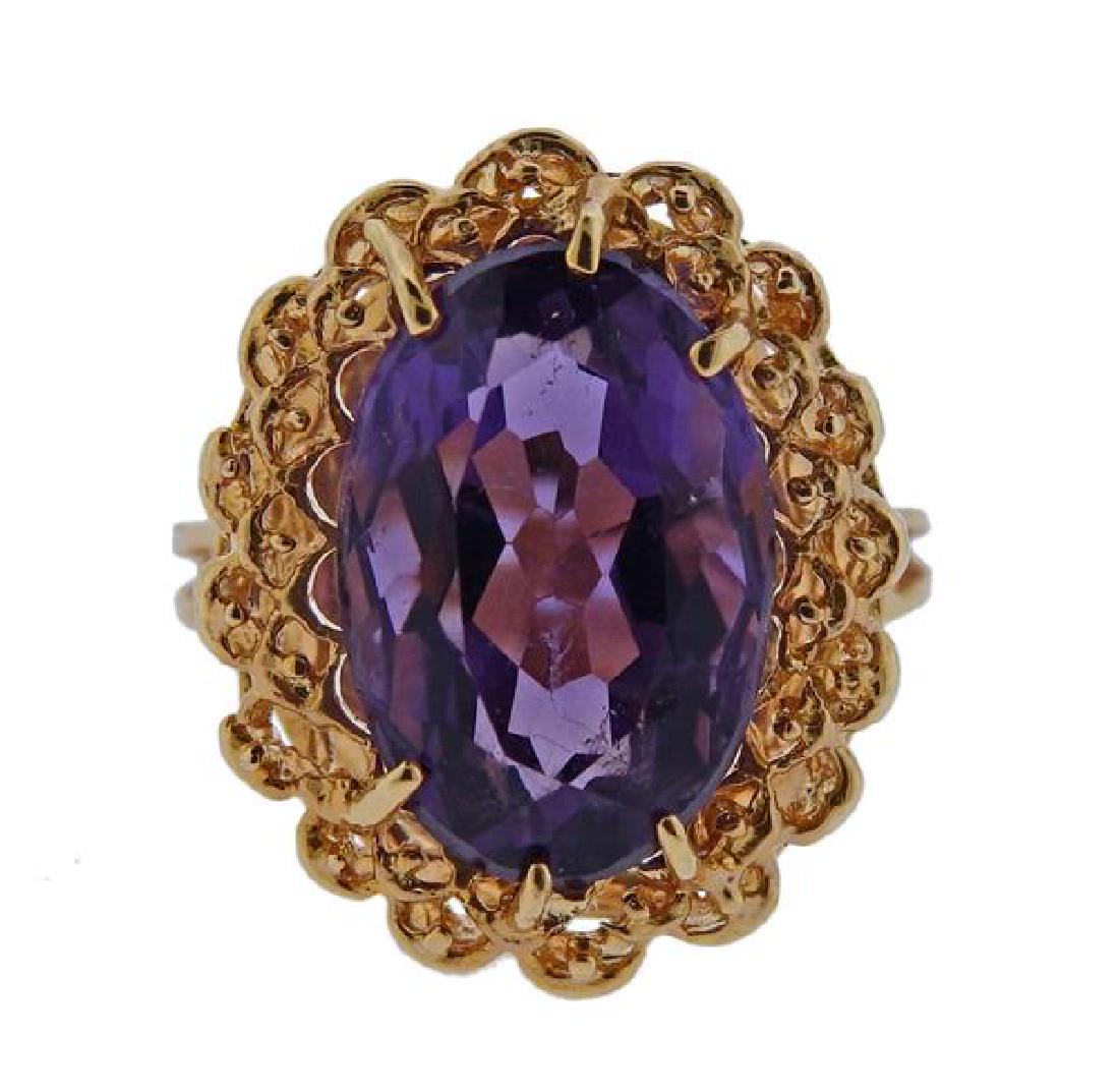 14k Gold Purple Stone Oval Ring