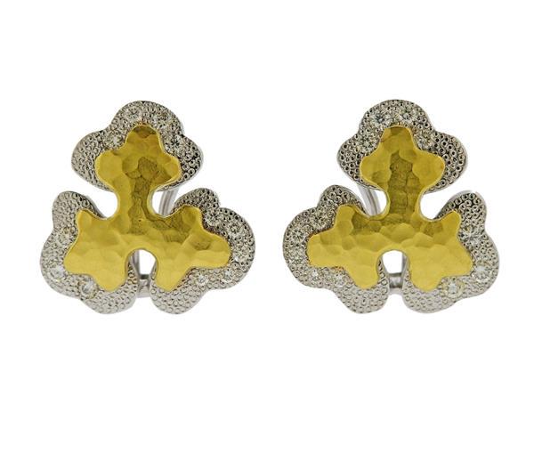 Sidney Garber 18k Two Tone Gold Diamond Earrings