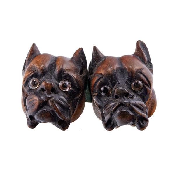 Antique Carved Wood Boxer Dog Brooch Pin