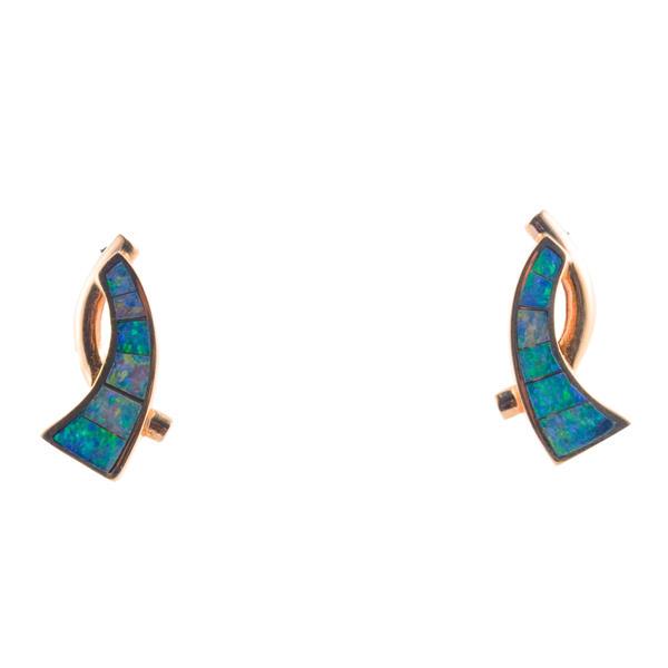 14k Gold Opal Inlay Earrings Auction
