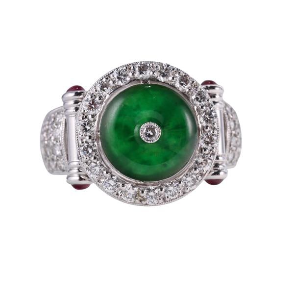 18k Gold Diamond Jade Ruby Ring Auction