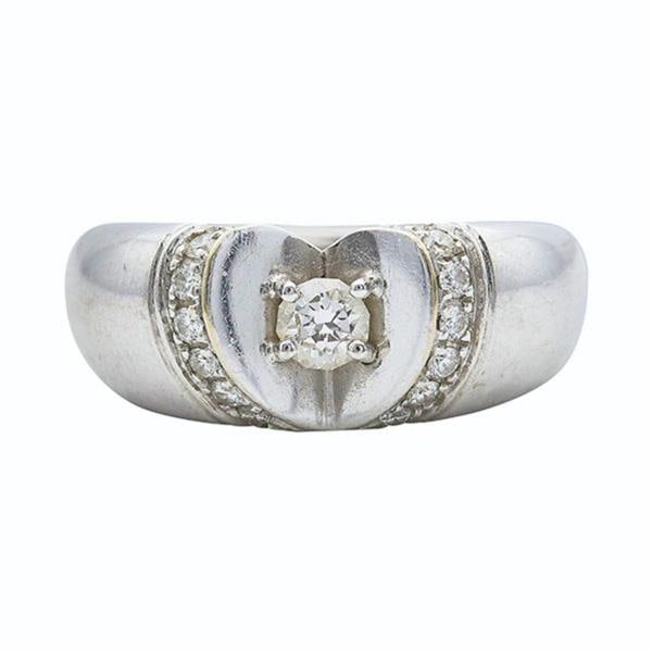 Escada 18k White Gold Diamond Heart Ring Auction