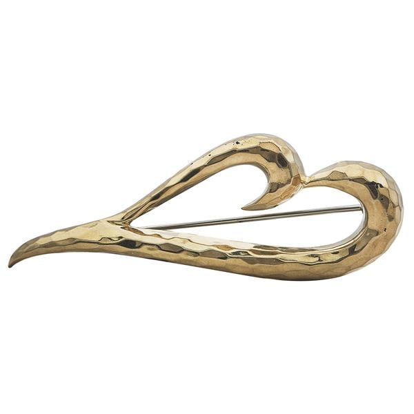 Henry Dunay 18k Yellow Gold Hammered Heart Brooch Pin Auction