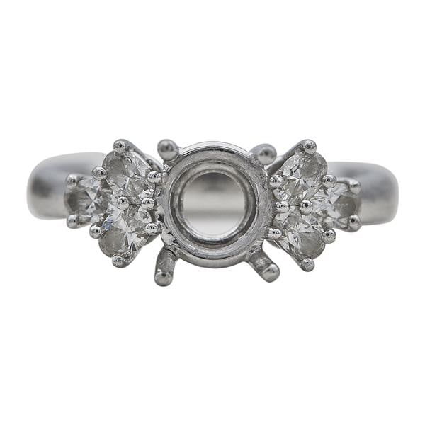 Platinum Oval-shaped Diamond Side Stone Cluster Engagement Ring Setting ...