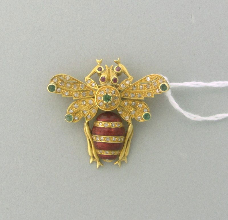 18k Gold Diamond Emerald Ruby Enamel Bee Pin - May 19, 2013 | Hampton ...