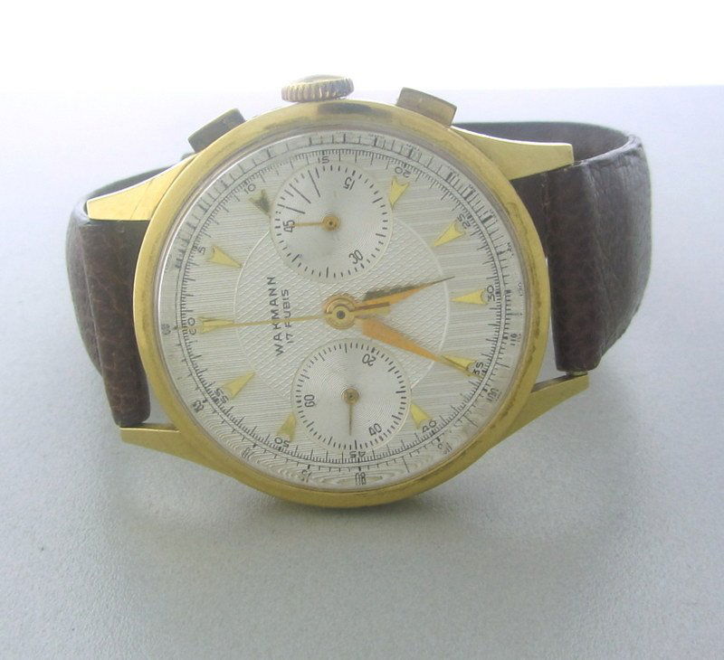Vintage Wakmann 18k Gold Chronograph Watch
