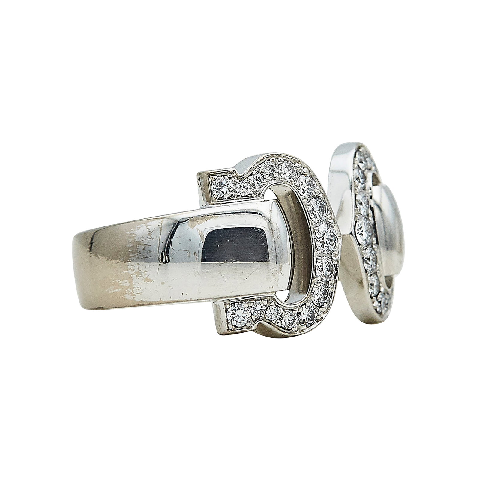 Cartier Double C 18k White Gold And Diamond Band Ring Auction