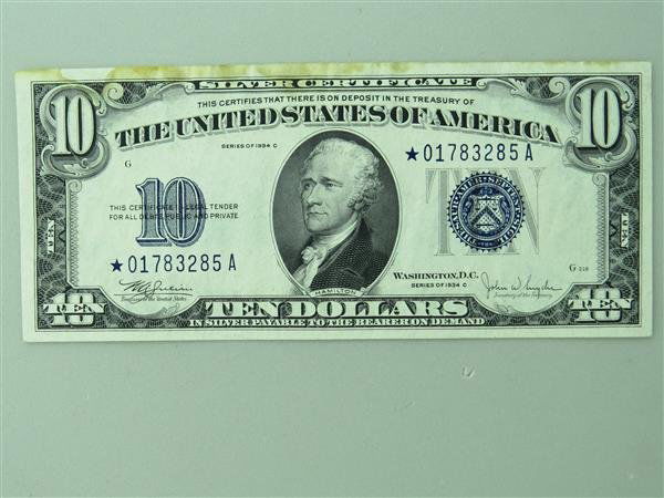 US 1934 C Star Note Silver Certificate Ten Dollar Bill - Jul 25, 2013 ...